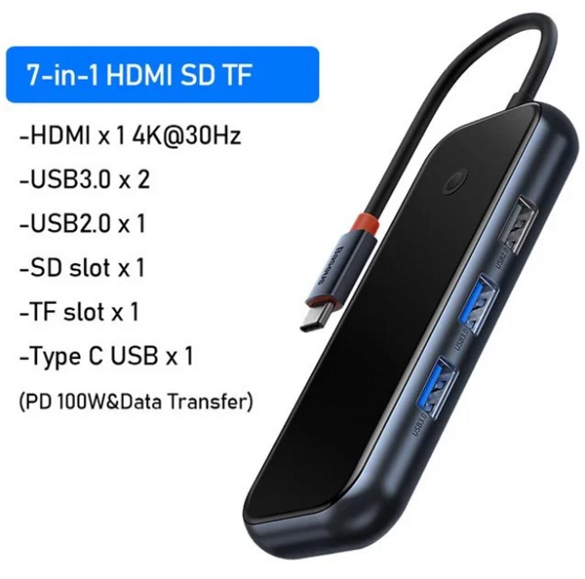 Hub mở rộng Baseus AcmeJoy HUB Docking 7 in 1 HDMI, SD/TF, USB 3.0, PD ...