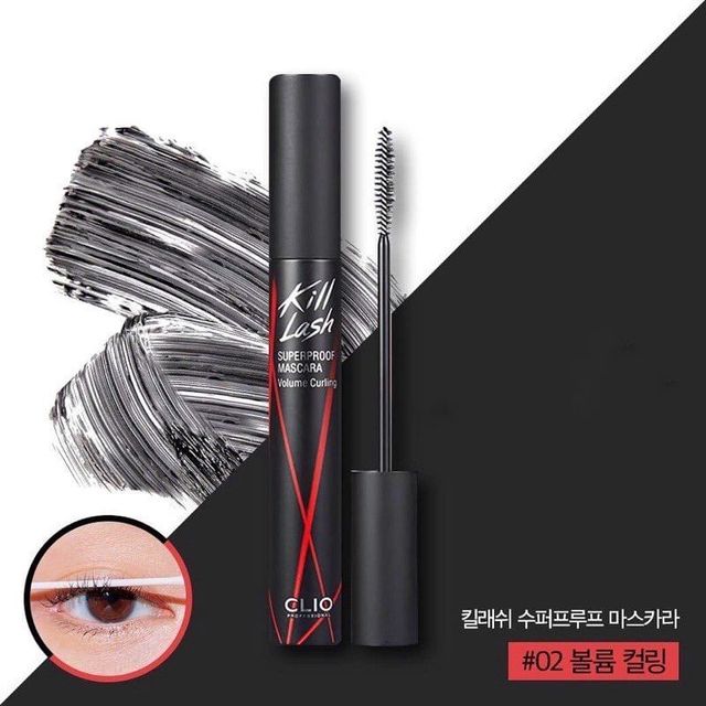 Mascara Clio Kill Lash Superproof 02 Volume Curling Chống Nước Và Dày Mi