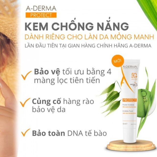 Kem Chống Nắng Aderma Protect Invisible Fluid SPF50+ 40mL - Bảo vệ da ...