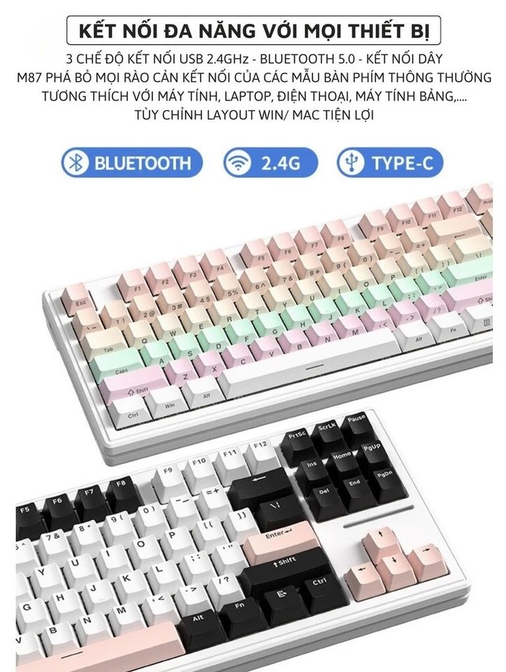 Bàn Phím Cơ Gaming Không Dây Bluetooth XM87 V2 Pro New 2024 | Chiaki.vn