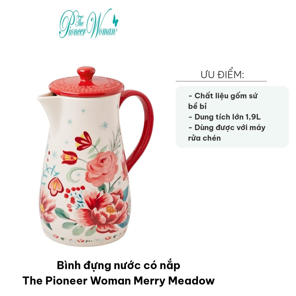Bình đựng nước có nắp The Pioneer Woman Merry Meadow