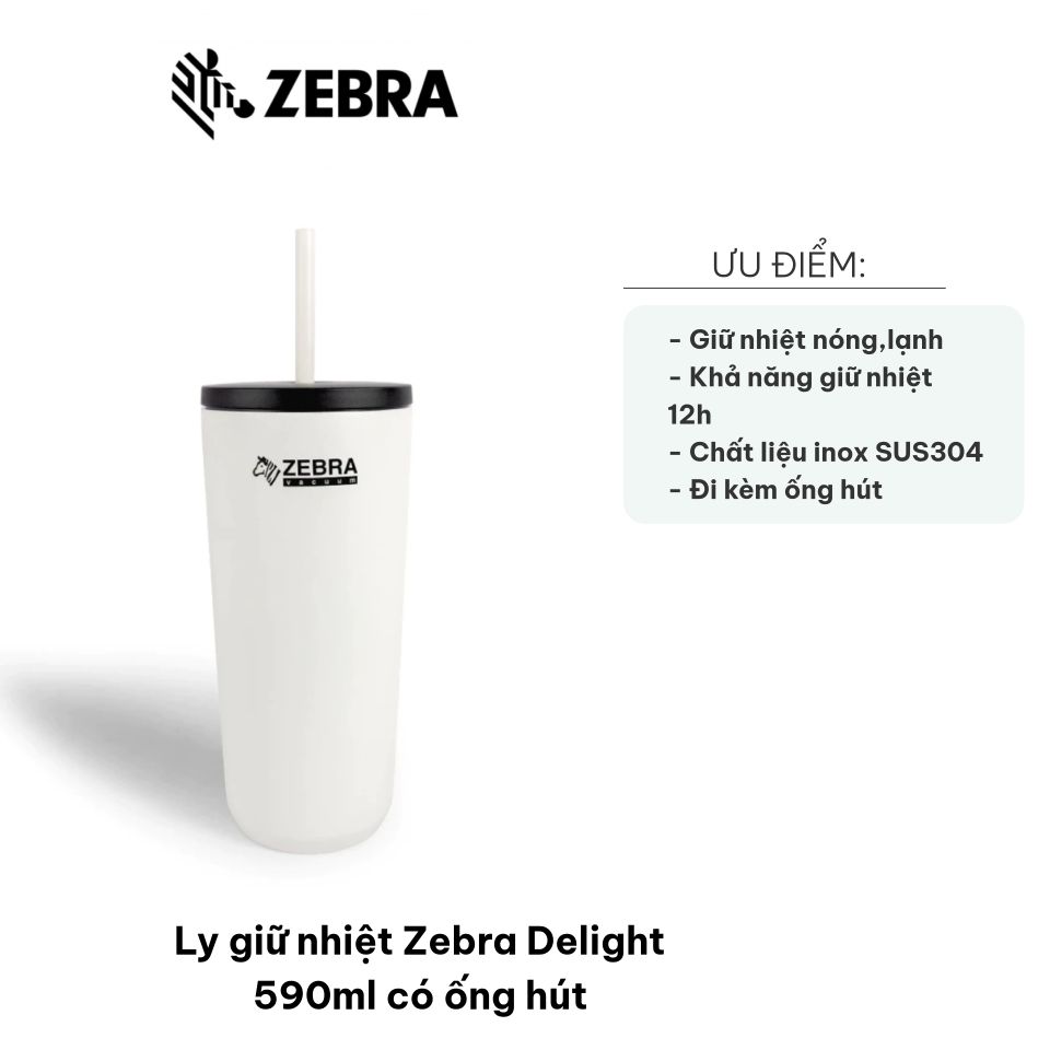 Ly giữ nhiệt Zebra Delight 590ml có ống hút