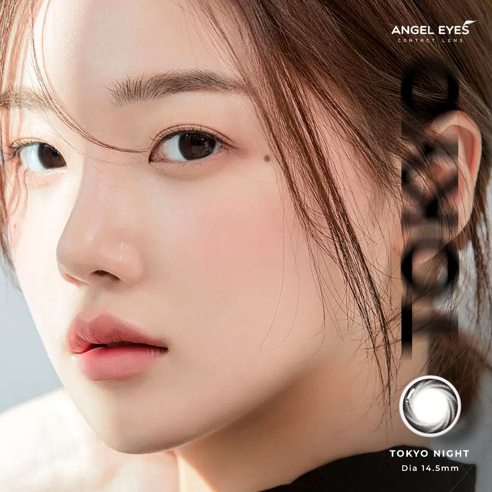 Kính áp tròng đen tự nhiên Angel Eyes Tokyo Night - Độ cận 0-8, lens ...