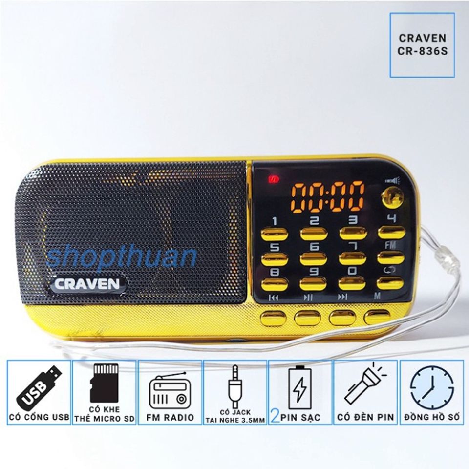 Loa Craven CR-836S - Loa Thẻ Nhớ, USB, FM Radio Có Đèn Pin - Thiết Bị ...