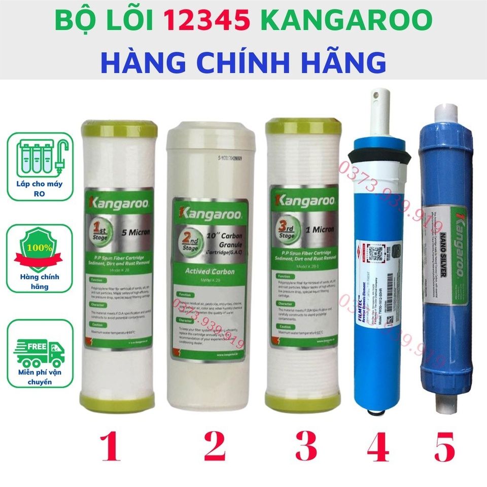 Combo 5 lõi lọc nước 12345 Kangaroo cam kết hàng chính h ãng lắp cho ...