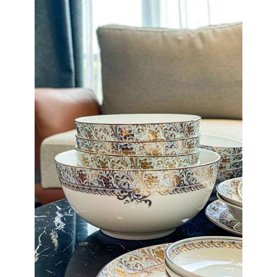 Bộ đồ ăn sứ xương Imperial London Xanh ngọc dây vàng 50 chi tiết