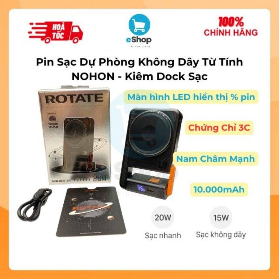 Pin Sạc Dự Phòng Không Dây Từ Tính 10.000mAh NOHON, Sạc Nam Châm, Sạc ...