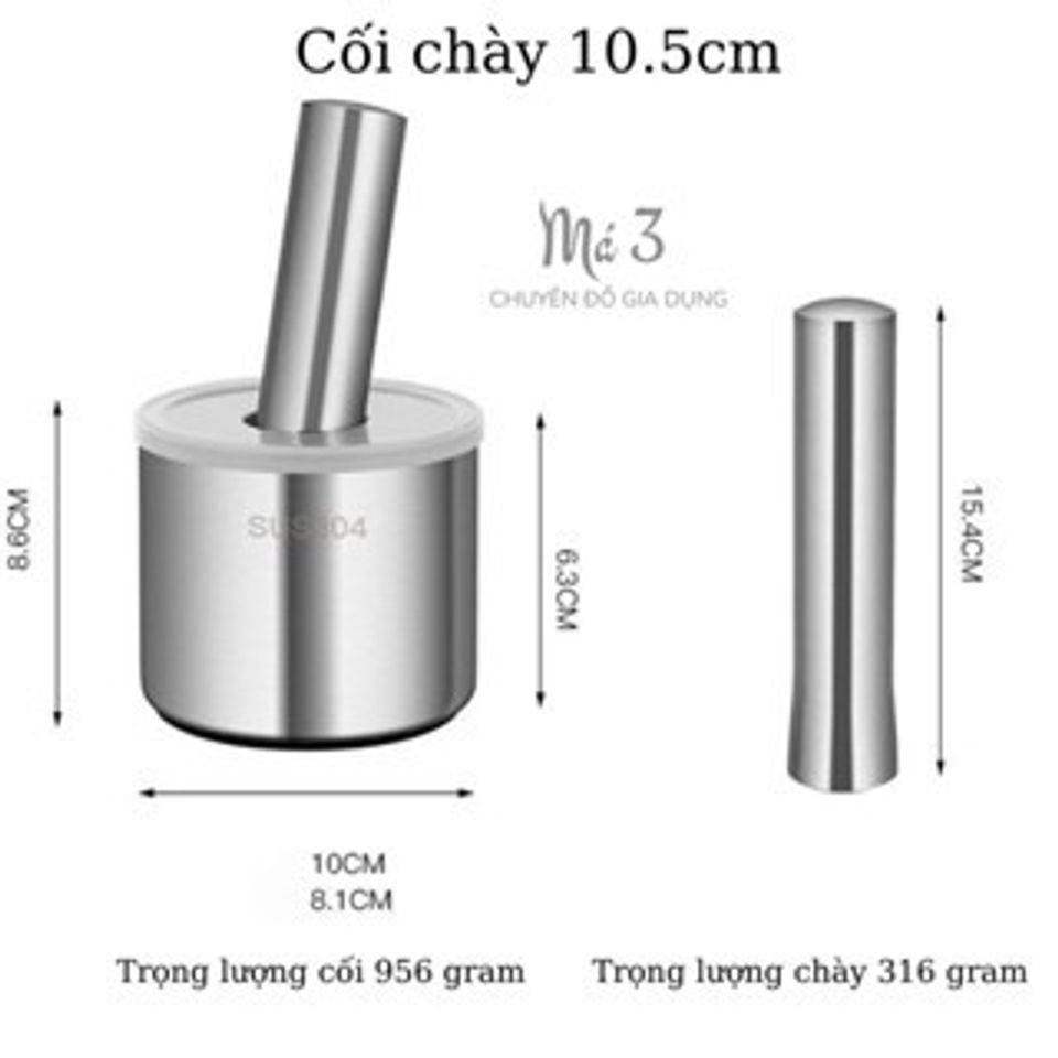 Bộ Cối Chày Inox Đường Kính 12,5cm - Tiện Lợi và Bền Bỉ