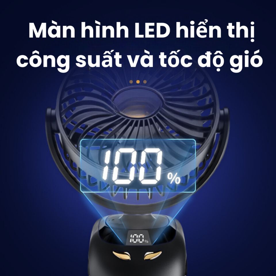 Quạt Tích Điện Mini - Tiện Lợi, Có Đèn LED - Sạc USB