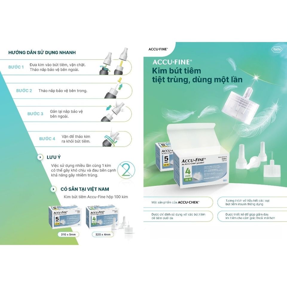 ACCU-CHEK FINE 4mm, 5mm – Đầu kim bánh ú dùng cho bút tiêm insulin ...
