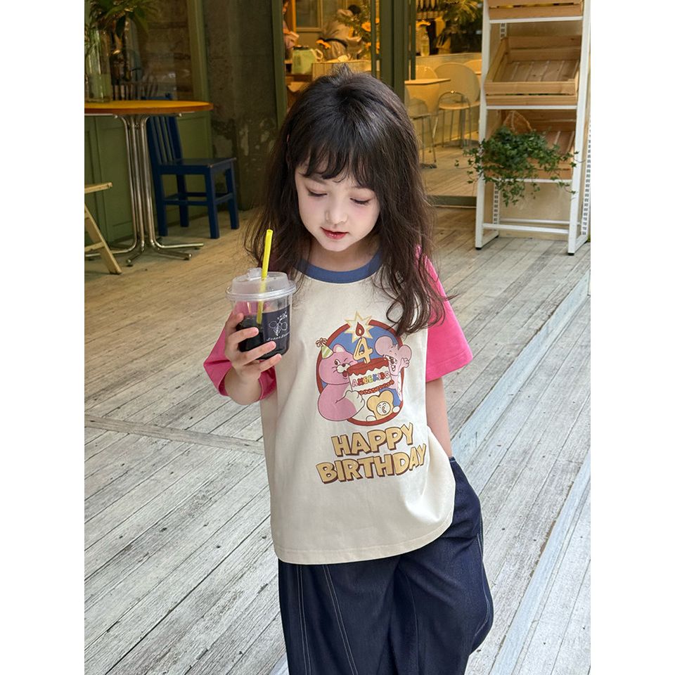 [Ambbkids] ÁO THUN CỘC TAY PHỐI MÀU CHO BÉ GÁI HOẠT HÌNH DỄ THƯƠNG ...